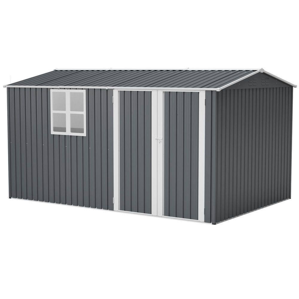 12 ft. W x 8 ft. D Metal Storage Shed with Window, 4-Air Vents for ...