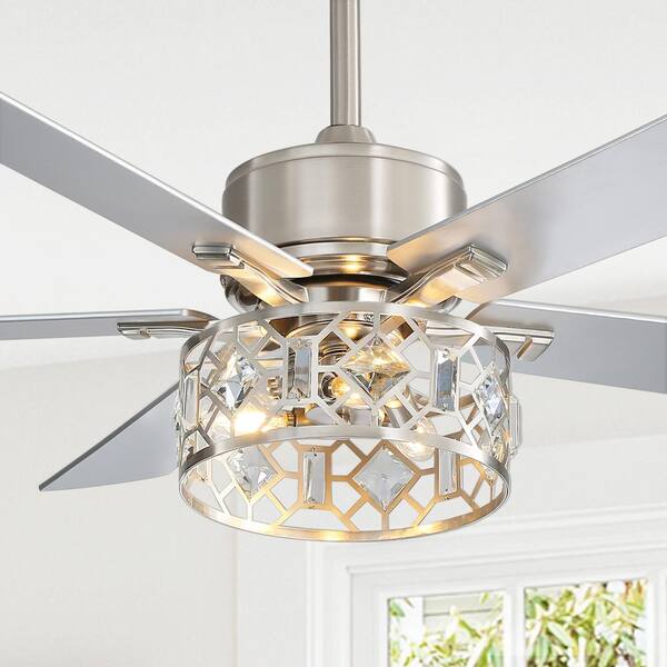 Breezary Alvin 52 in. Indoor Satin Nickel Chandelier Ceiling Fan with ...