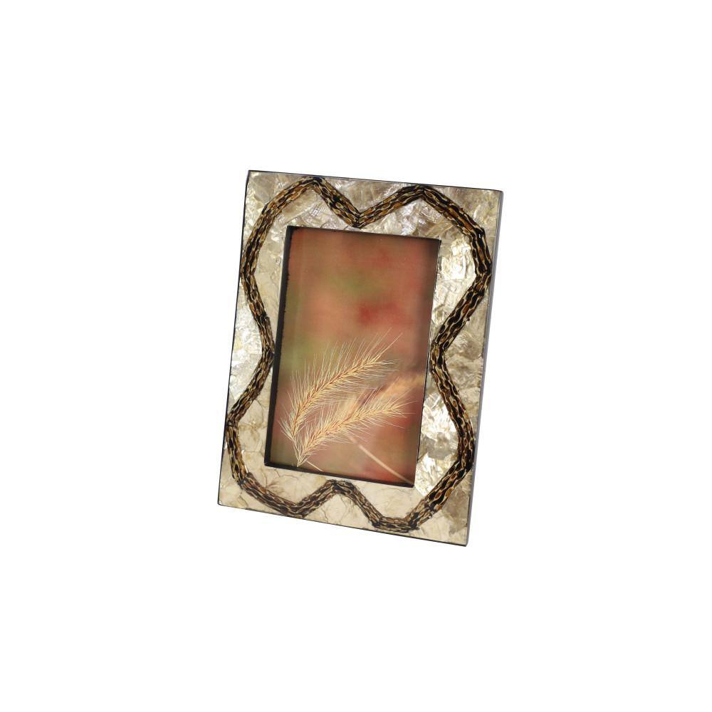Litton Lane 4 in. x 6 in. Rectangular Inlaid Vervain and Gold Capiz ...