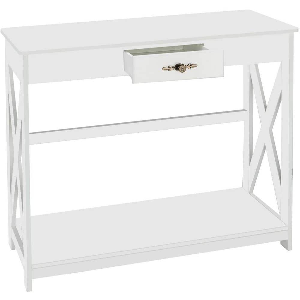 Karl home 40.16 in. White Rectangle MDF Console Table with 1-Drawers ...