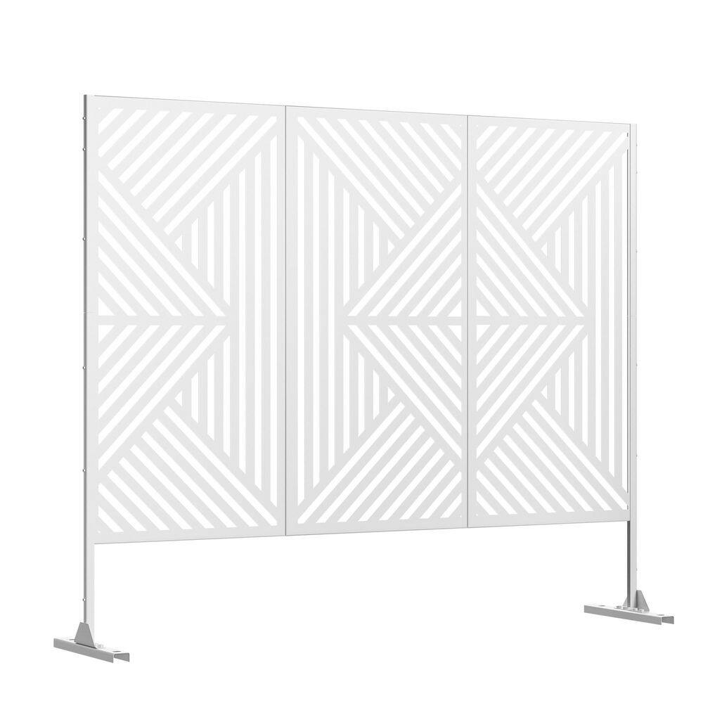 MAYEERTY 1-Piece 72 in. x 47 in. Outdoor White Metal Privacy Panel ...