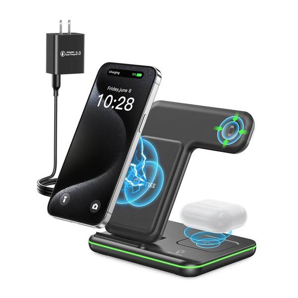 Etokfoks Upgraded 3 in 1-Obsidian Black Wireless Charging Station ...
