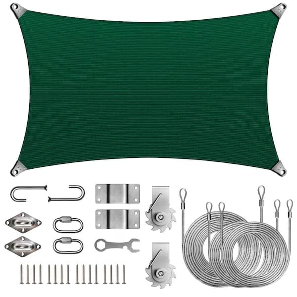 AMGO Super Ring 18 ft. x 18 ft. Sun Shade Sail with Winch Kits-Green AW ...