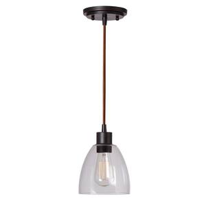 Kawoti 7 in. 1-Light Standard Bronze Mini Pendant Light with Drum Glass Shade 21043