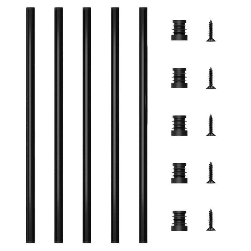 WINSOON 26 in. x 3/4 in. Black Galvanized Iron Deck Railing Round Metal ...