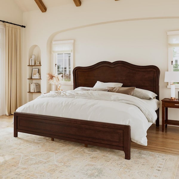 OrangeOne Mid-Century Dark Walnut Brown Solid Wood Frame King Platform ...