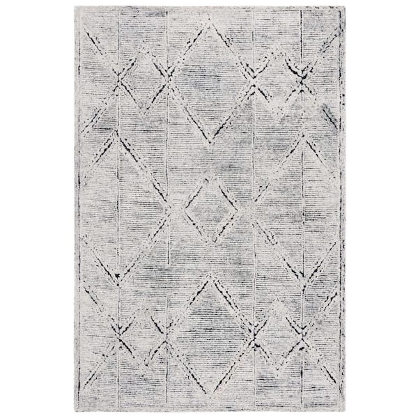 SAFAVIEH Kenya 4 ft. x 6 ft. Ivory/Black Distressed Diamond Area Rug ...