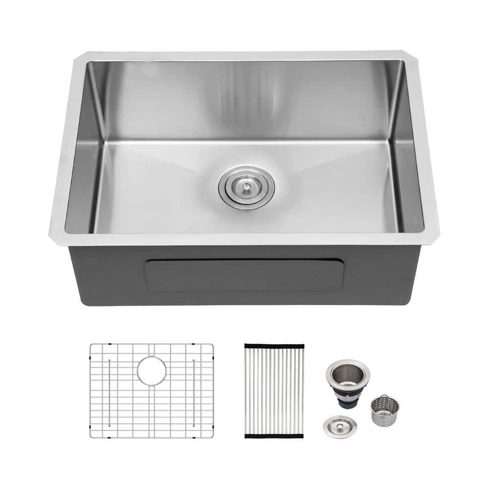 Logmey 27 in. Undermount Sink Single Bowl 16 Gauge Brushed Stainless ...