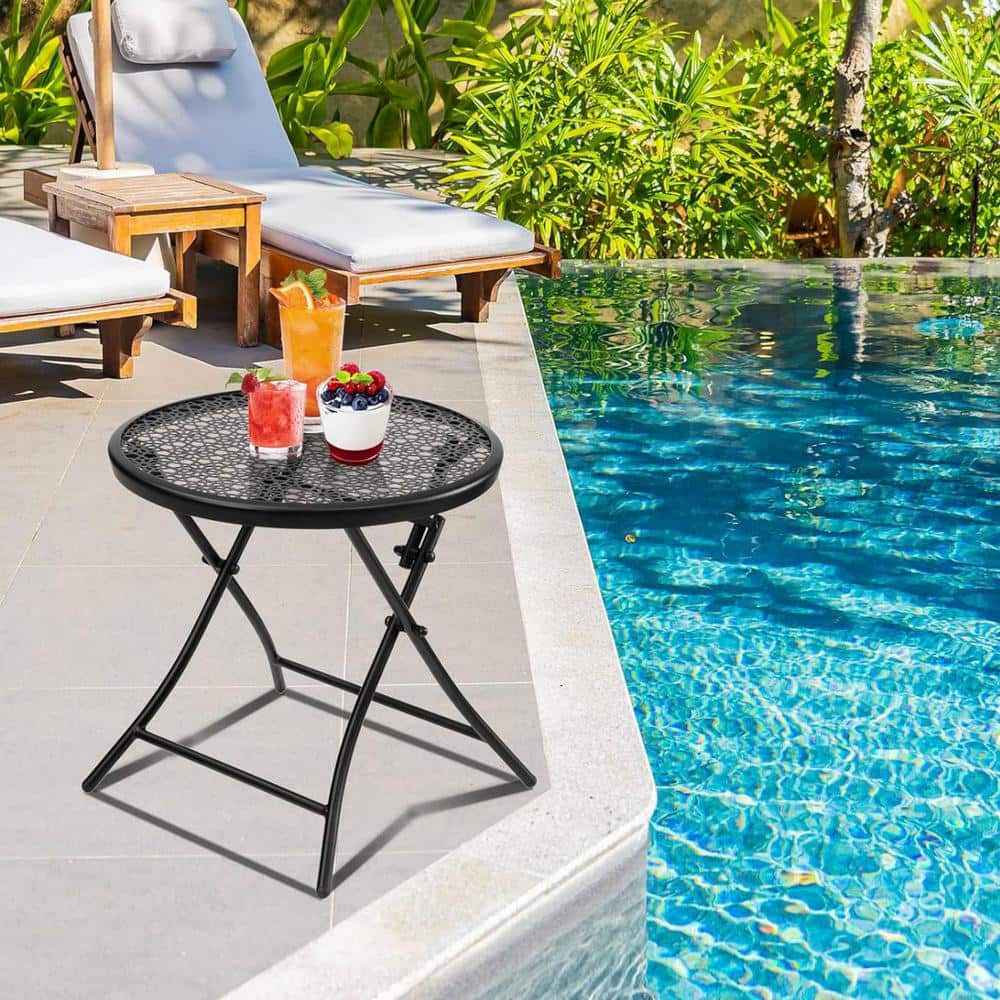 Black Metal Folding Outdoor Side Tables D09TW44CPZ - The Home Depot