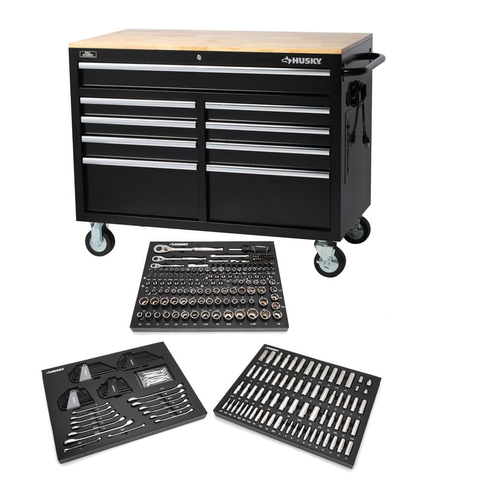 Husky 46 in. W x 24.5 in D Standard Duty 9-Drawer Mobile Workbench with ...