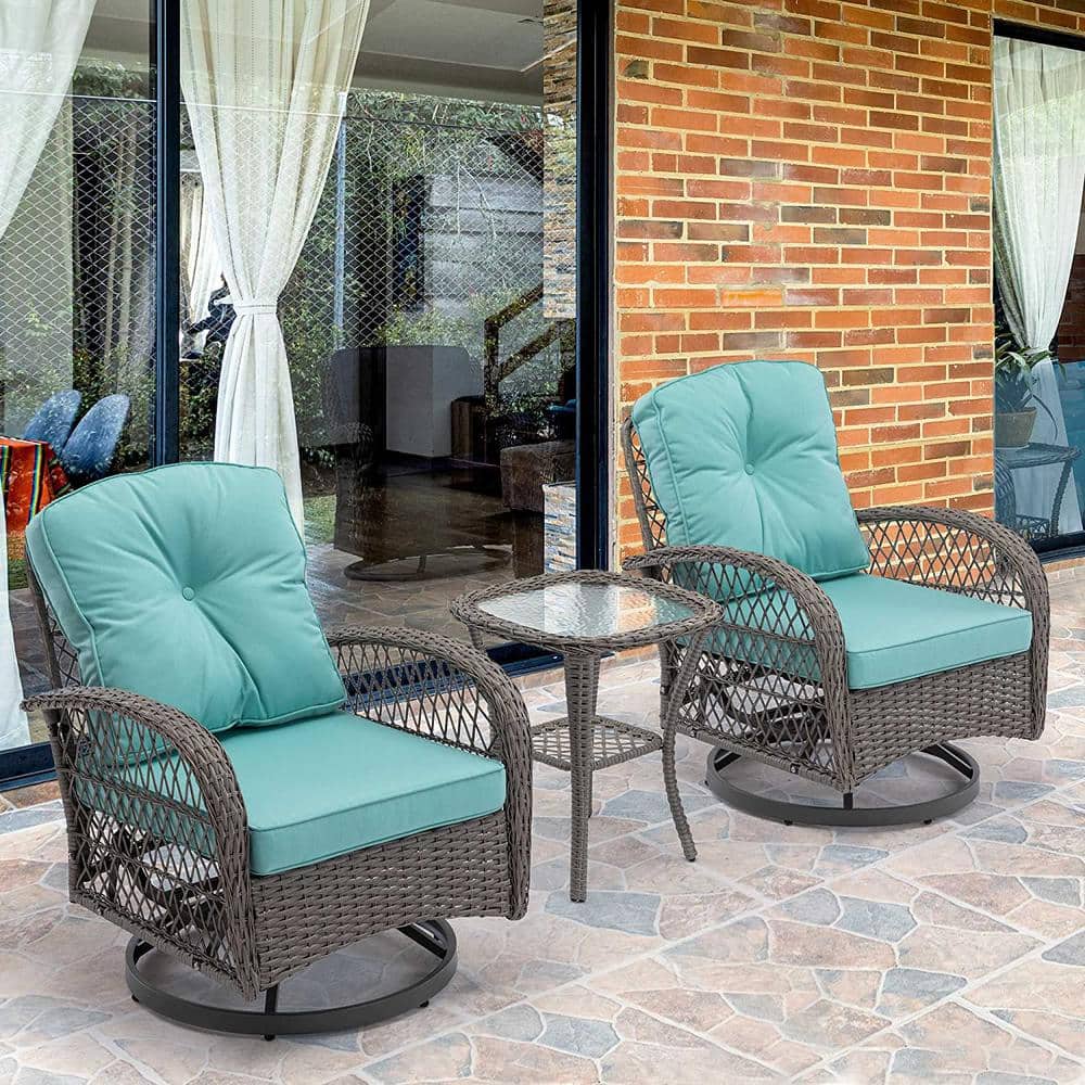 HOMEFUN 3-Piece Wicker Outdoor Bistro Set Patio Swivel Rocker Chairs ...