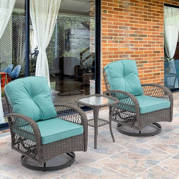HOMEFUN 3-Piece Wicker Outdoor Bistro Set Patio Swivel Rocker Chairs ...