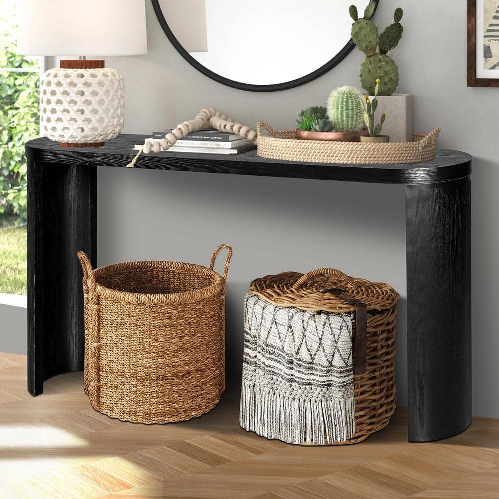 Noble House Casey 60 in. Black Oval MDF Console Table with Curved Legs ...