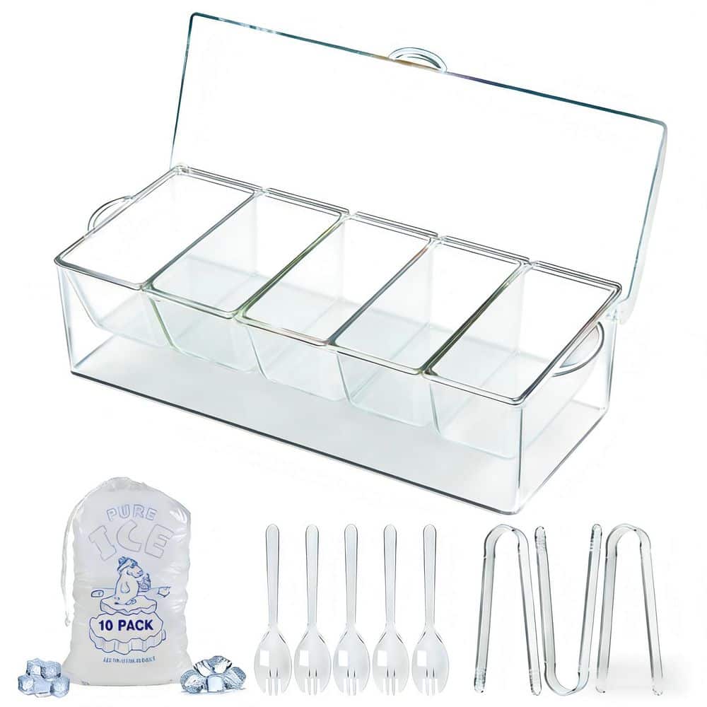 Wudkey Chilled 19 oz. Clear Plastic Condiment Server (Set of 1) with 5 ...