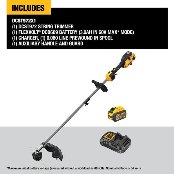 DEWALT FLEXVOLT 60V MAX 17 in. Cordless Battery Powered Attachment Capable Trimmer Kit with 1 FLEXVOLT 3 Ah Battery Charger DCST972X1 The Home Depot