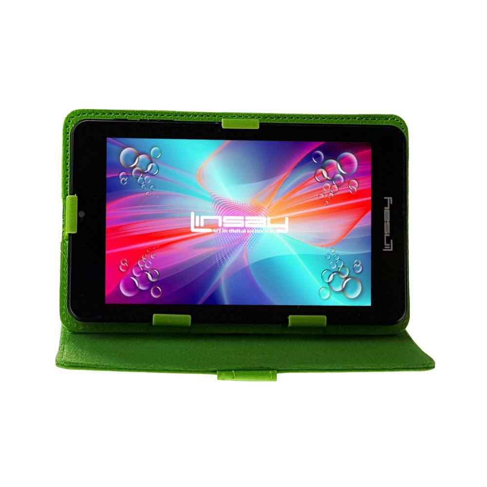 LINSAY 7 in. 64GB Android 13 Tablet with White and Blue Leather Case ...