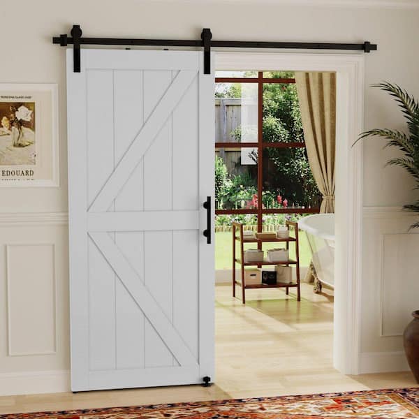 WEGATE 30 in. x 84 in. K Style White MDF Sliding Barn Door Slab with ...