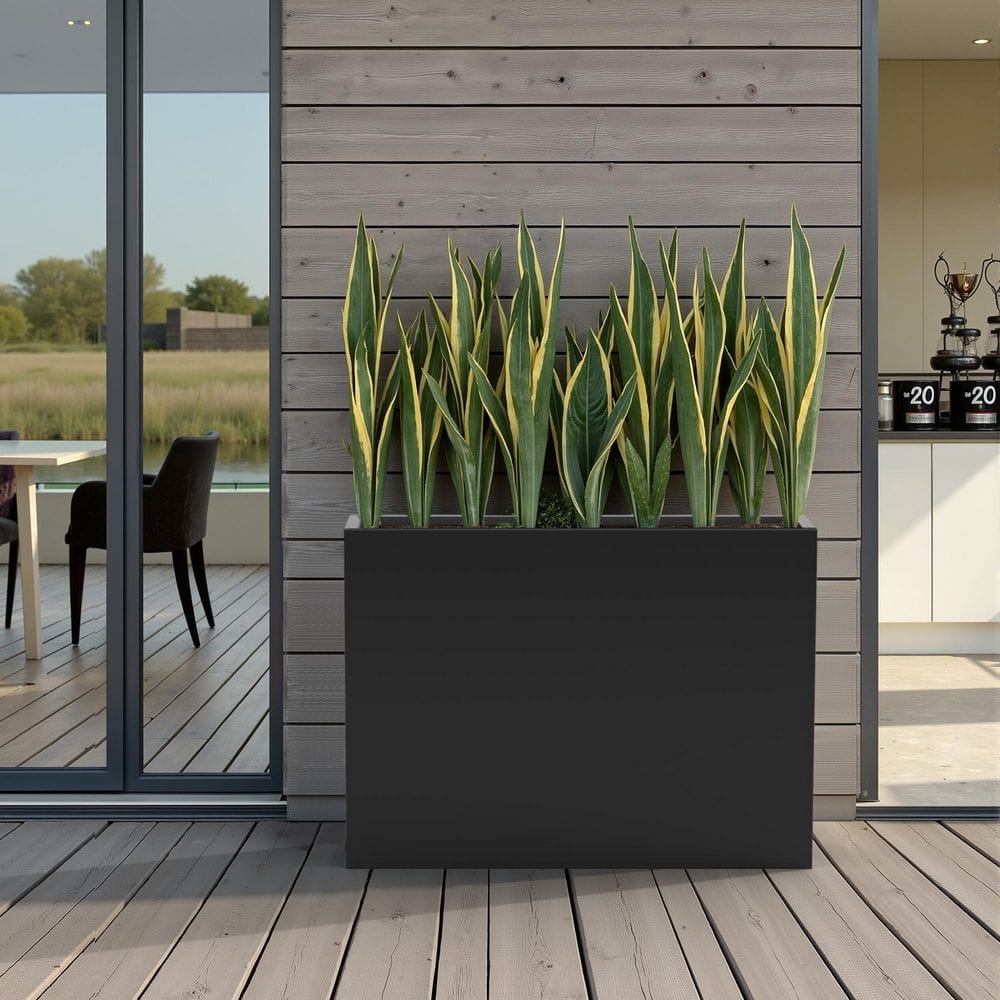 Dovelina Tall 29 in. H Rectangular Black Metal Planter Pots Indoor ...