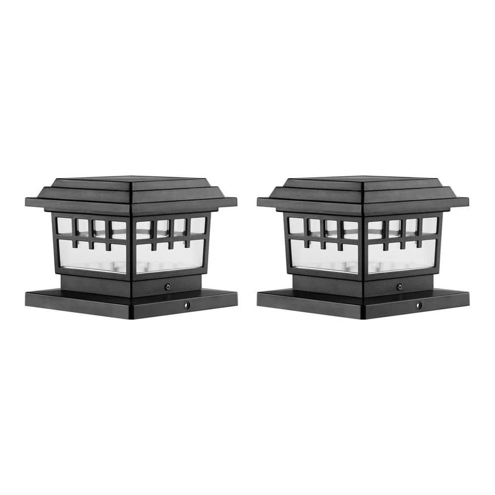Hampton Bay 3.5 in. x 3.5 in. Black Outdoor Solar Post Cap with a 5.5 ...