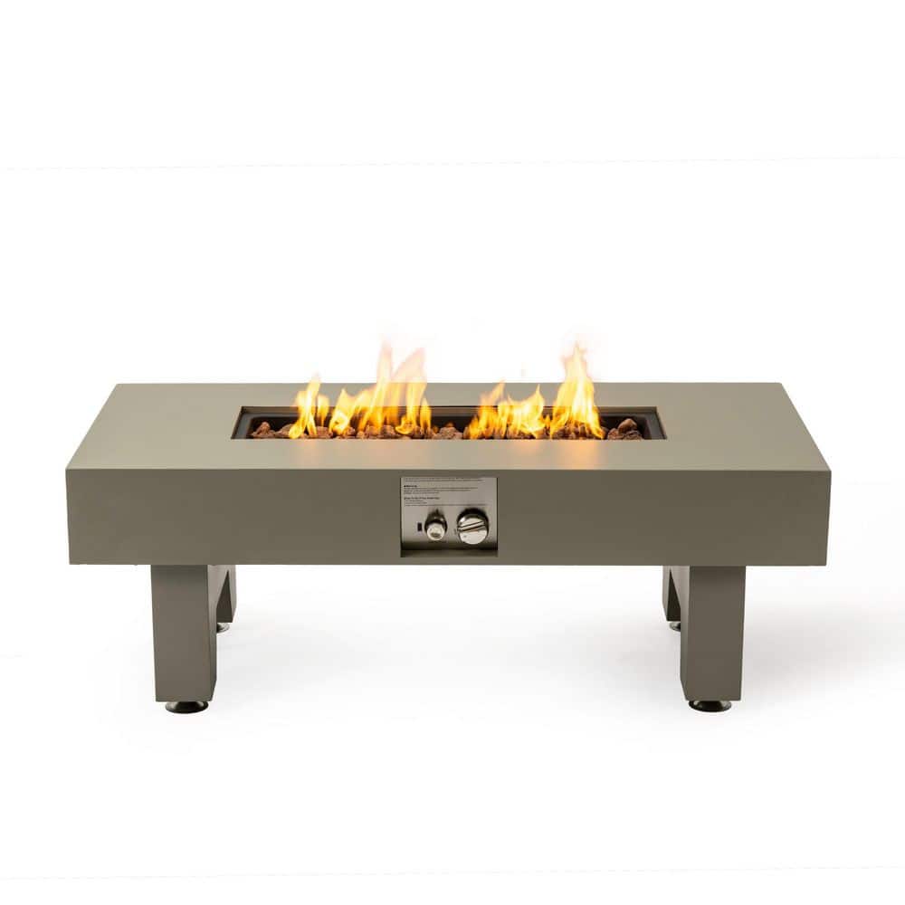 42 in. Gray Rectangle Meta Propane Fire Pit Table 50000 BTU Outdoor ...