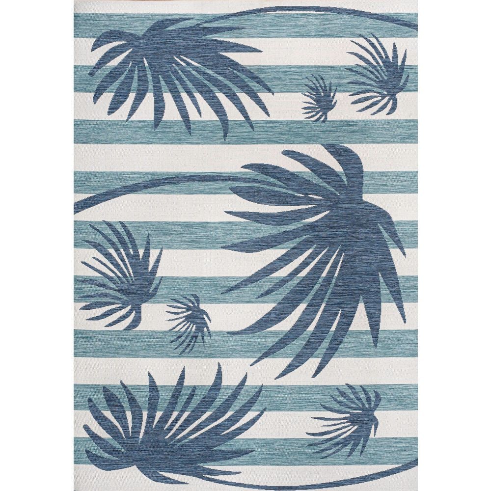 JONATHAN Y Veronica Classic Beach Stripe and Palm Leaf Navy/Cream 8 ft ...