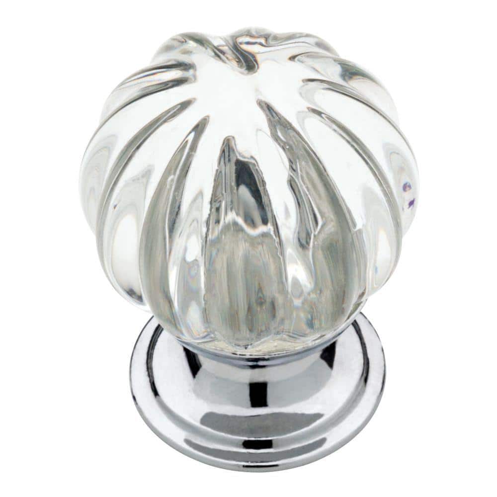 Liberty Fluted Glass 1-1/4 in. (32 mm) Chrome and Crystal Round Cabinet ...