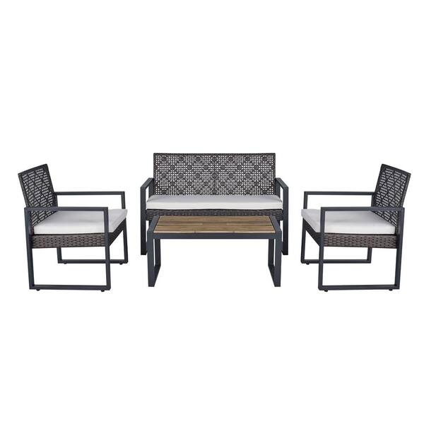 4-piece rattan wicker patio outdoor furniture set, garden backyard lawn ...