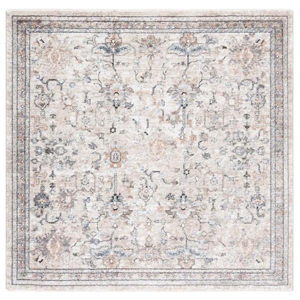 SAFAVIEH Jasmine 5 ft. x 5 ft. Gray/Blue Distressed Floral Square Area ...