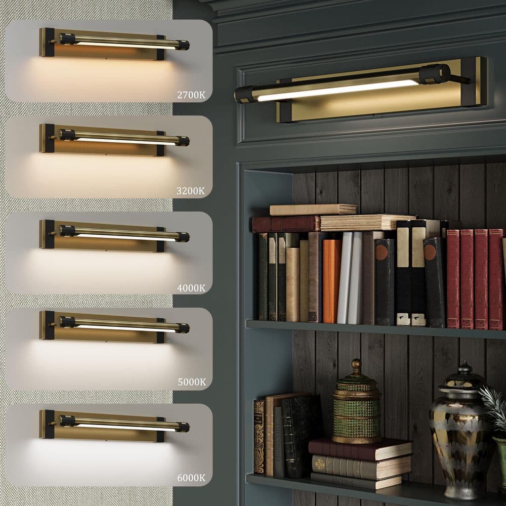 Morauroral 24 in. 1-Light Brass Wall Mounted Picture Light Modern 5CCT ...
