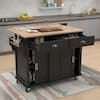 Black Wood 52.2 in. Kitchen Island on 4-Wheels with Storage Cabinet and ...