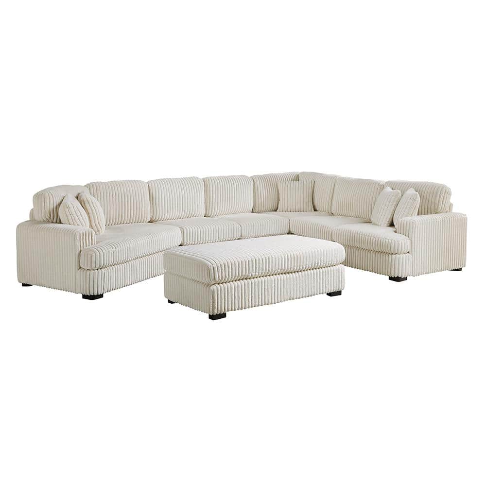 Lazzara Lyndon 156 in. Straight Arm 5-Piece Corduroy Sectional Sofa in ...