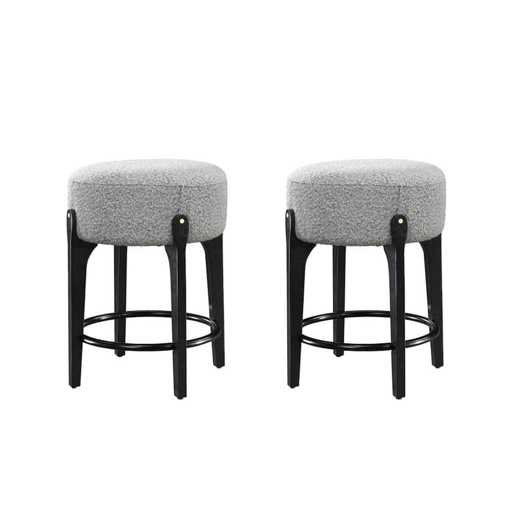 LuXeo Ellie 24 in. Black Backless Wood Counter Stools with Gray Boucle ...