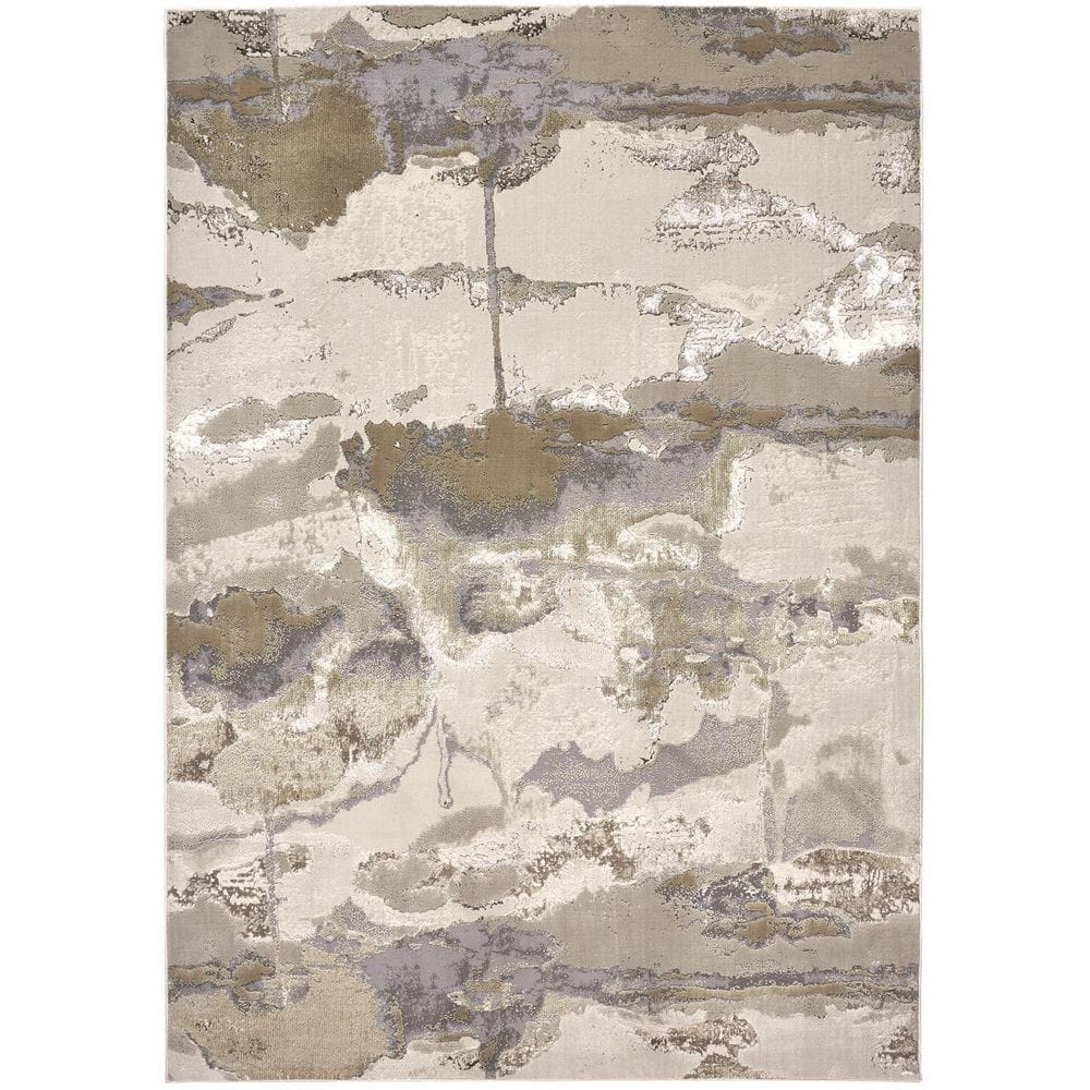 HomeRoots Gray and Ivory Abstract 12 ft. x 18 ft. Area Rug 2000512975 ...