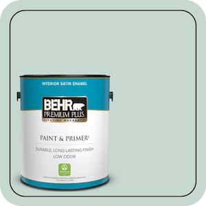 BEHR PREMIUM PLUS 1 qt. #480E-2 Tide Pools Satin Enamel Exterior Paint ...