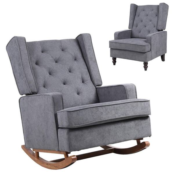 Dark Gray Upholstered Mid Century Modern Rocker Oversized Wingback ...