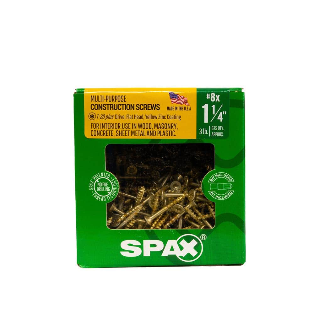SPAX #8 x 1-1/4 in. Interior Flat Head Wood Screws Construction Framing ...