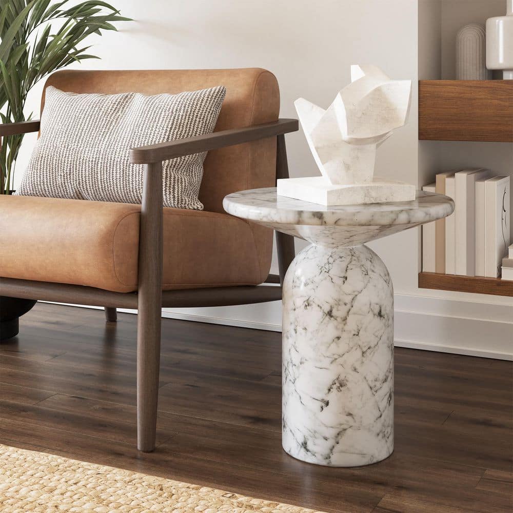Poly and Bark Wels 17.5 in. Stone Specialty Shape White Marble End Table LR-C701-MB-WHI - The ...
