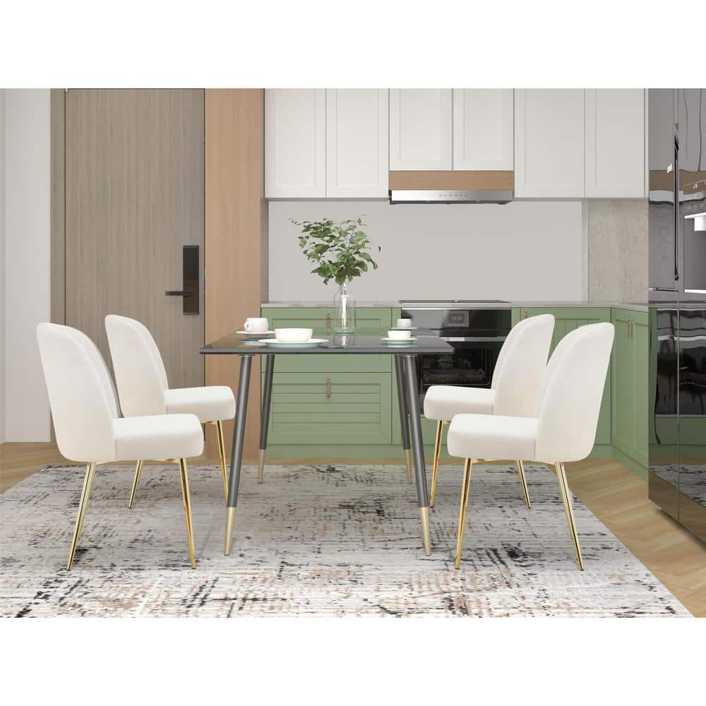 RenHome Trina Dining Chair, Set of 2, White Teddy/Chrome Plated Gold ...