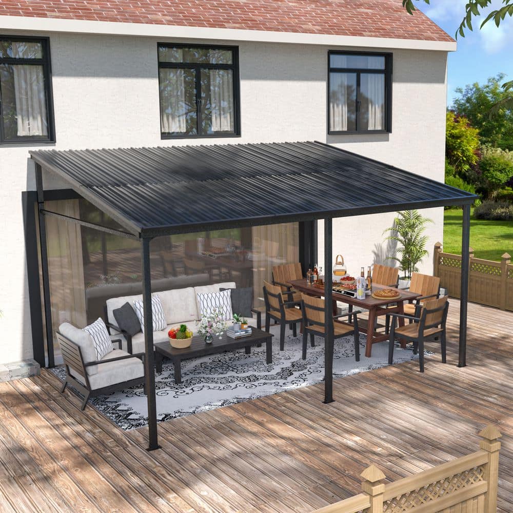 VEIKOUS 14 ft. x 10 ft. Aluminum Patio Covers with Metal Roof Wall ...