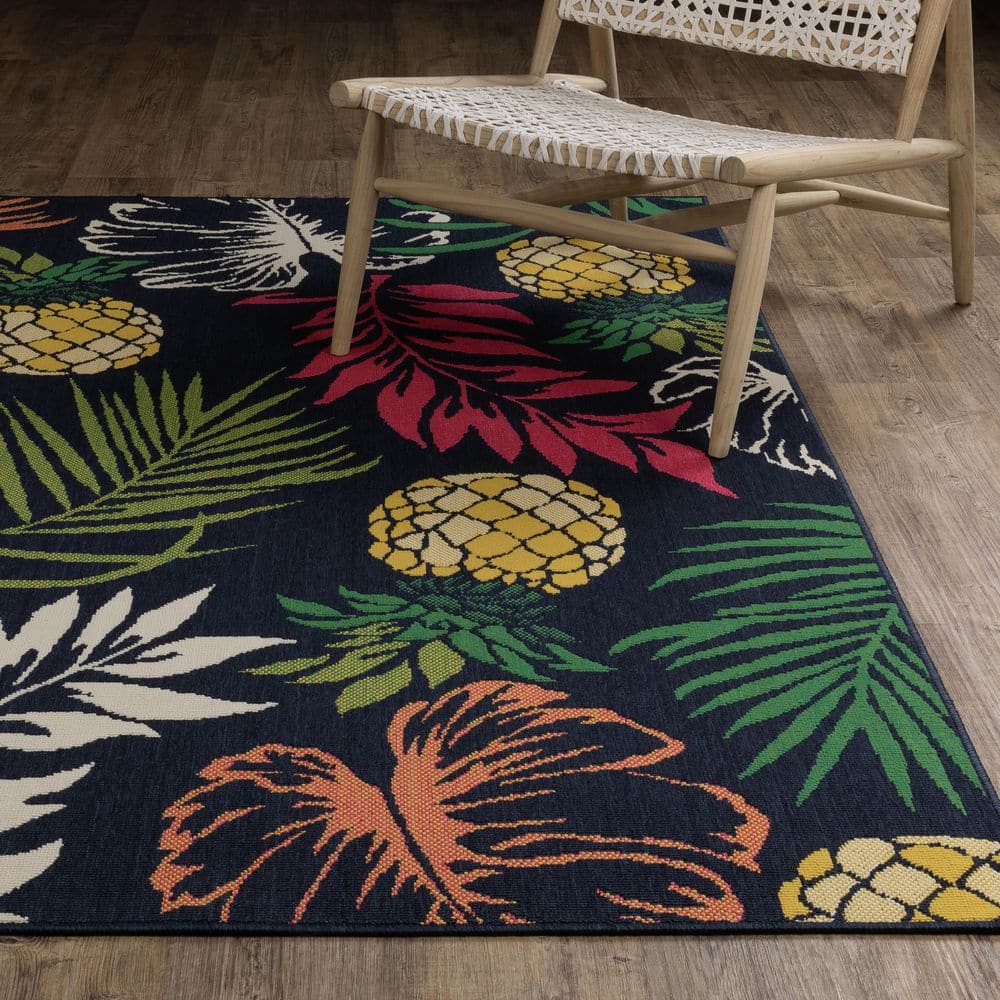 AVERLEY HOME Hibiscus Navy/Multi 6 ft. x 9 ft. Lush Botanical Floral ...