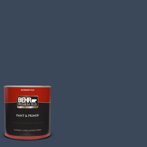 BEHR PREMIUM PLUS 1 qt. #M500-7 Very Navy Flat Exterior Paint & Primer ...