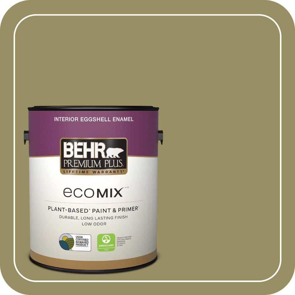 BEHR PREMIUM PLUS 1 gal. #390F-6 Tate Olive Eggshell Enamel EcoMix ...
