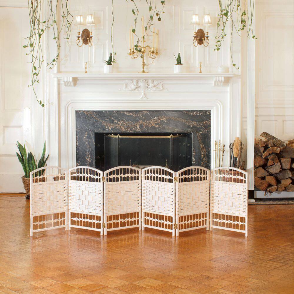 Red Lantern 2 ft. Short Fiber Weave Folding Screen - White - 6 Panels ...