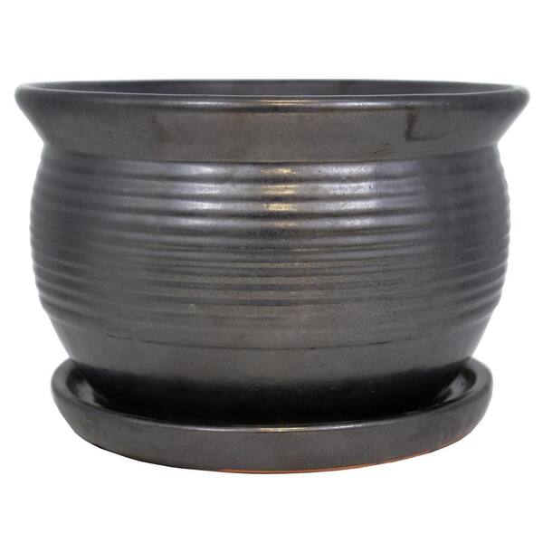 Trendspot 12 in. Metallic Silver Round Cantina Ceramic Planter LEPL1032 ...