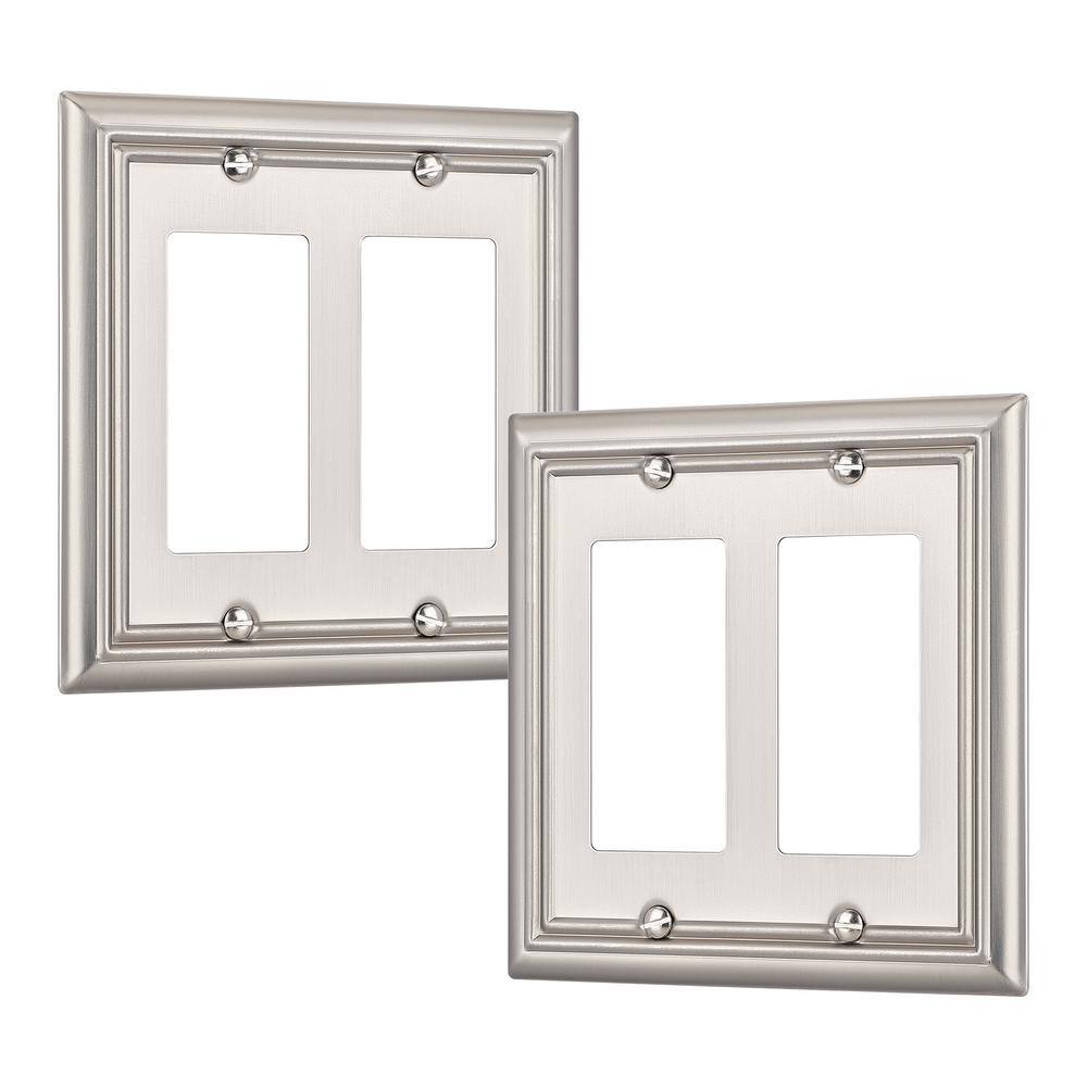 DEWENWILS Standard 2-Gang Brushed Nickel Decorator/Rocker Outlet Metal ...
