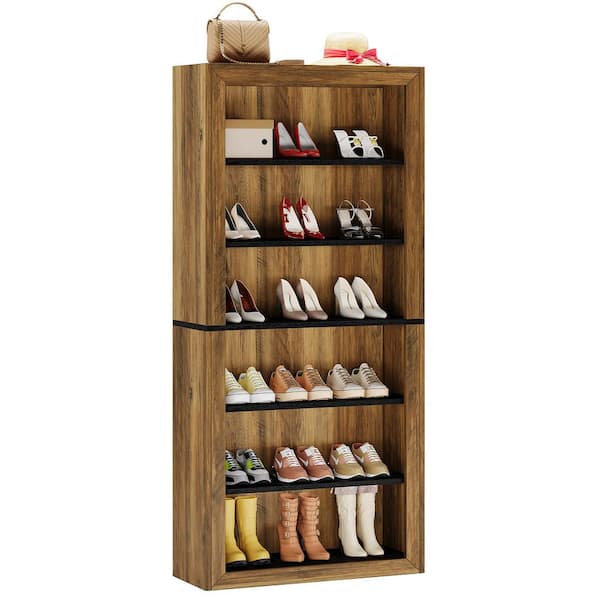 BYBLIGHT Lauren 74.4 in. H Brown&Black Wood Shoe Storage Cabinet ...