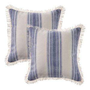 Coastal Blue / Cream 18 in. x 18 in. Striped Cotton Standard Indoor ...
