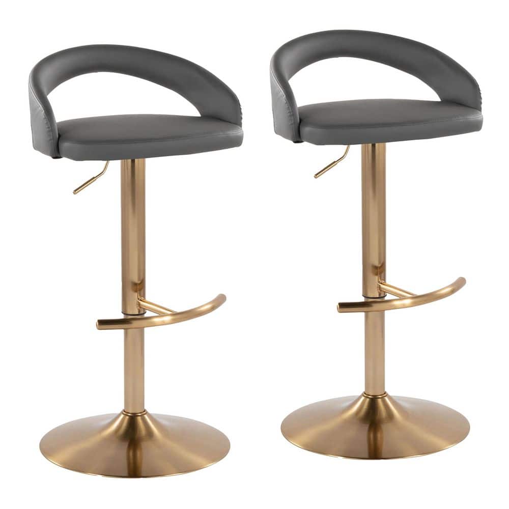 Lumisource Grotto Upholstered 39 in. Gold Metal and Grey Faux Leather ...