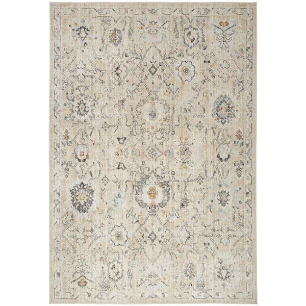 Nourison Oushak Home Cream 6 ft. x 7 ft. Floral Traditional Area Rug ...