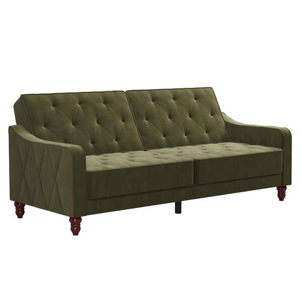Novogratz Vintage Tufted Split Back Futon Green Velvet 2238979N The Home Depot